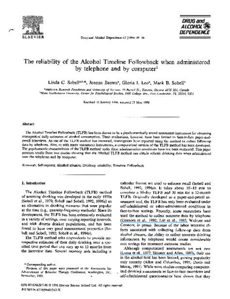 Pdf The Reliability Of The Alcohol Timeline Followback When