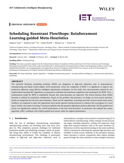 pdf scheduling reentrant flowshops reinforcement learning‐guided