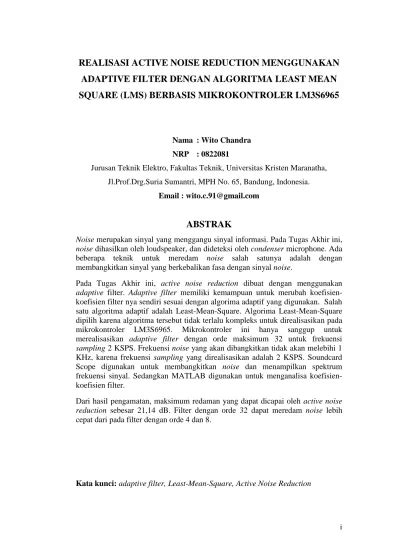 Realisasi Active Noise Reduction Menggunakan Adaptive Filter Dengan Algoritma Least Mean Square
