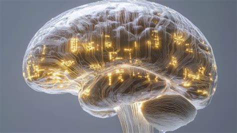 Glowing Translucent Brain With Data Streams Digital Rendering Stock