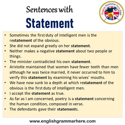 Sentences With Statement Statement In A Sentence In English Sentences For Statement English