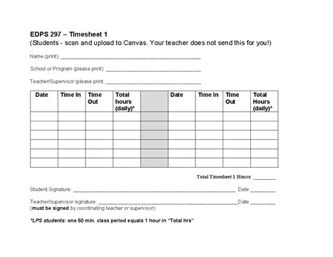 Timesheet 1 Edps 297 Timesheet 1 Students Scan And Upload To Canvas Your Teacher Does Timesheet 1 Edps 297 Timesheet 1 Students Scan And Upload To Canvas Your Teacher Does