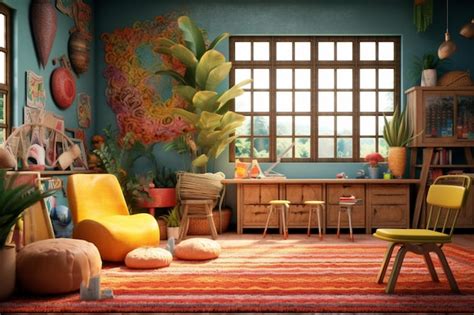 Premium Ai Image Classroom With Retro Boho Concept