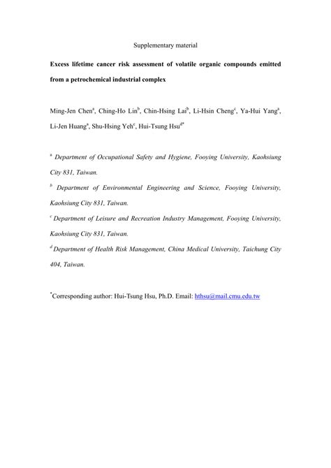 Pdf Excess Lifetime Cancer Risk Assessment Of Volatile Organic Compounds Emitted From A