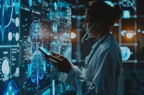 Scientist Analyzing Dna Helix On A Futuristic Tablet Premium Ai Generated Image