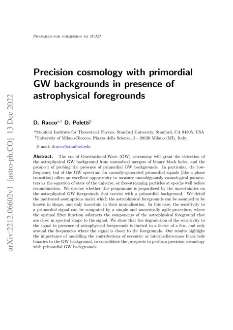Pdf Precision Cosmology With Primordial Gw Backgrounds In Presence Of Astrophysical Foregrounds