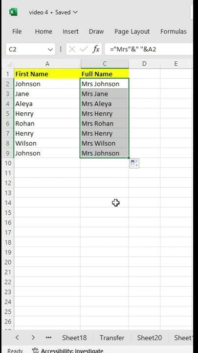 How To Add Mr And Mrs Before Name Exceltutorial Exceltips Shorts Myexceltutor Learnexcel