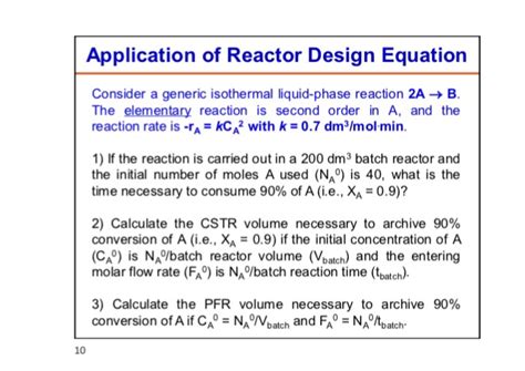 Solved Application Of Reactor Design Equation Consider A Chegg