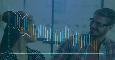 Financial Data Chart Animation Over Diverse Business People In Office Stock Footage Video Of