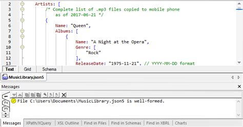support for json5 in altova missionkit server products and