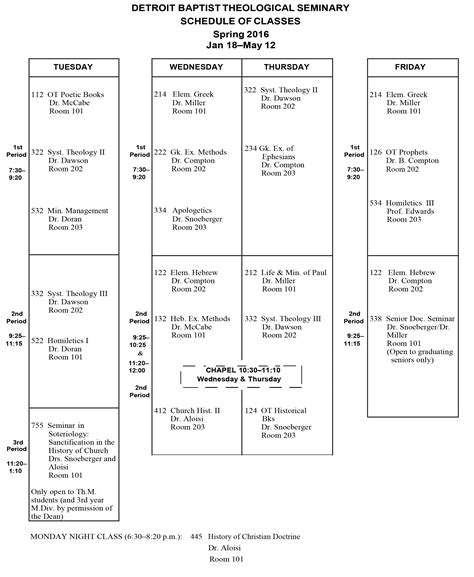 Detroit Baptist Theological Seminary Class Schedule Detroit Baptist Theological Seminary Class Schedule