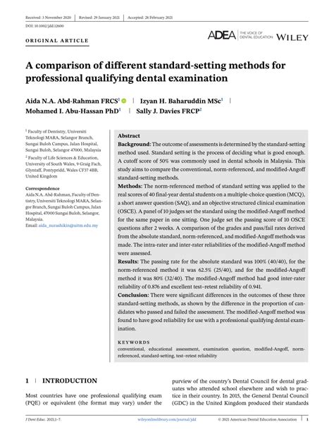 pdf a comparison of different standard‐setting methods for