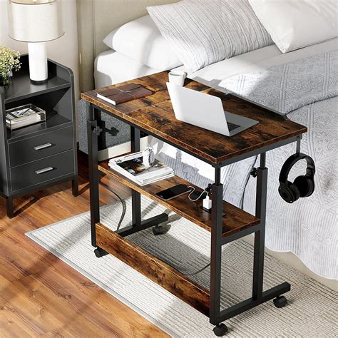 Dextrus Mobile Laptop Table Adjustable Height Wheels Charging Station Tiltable Top Storage