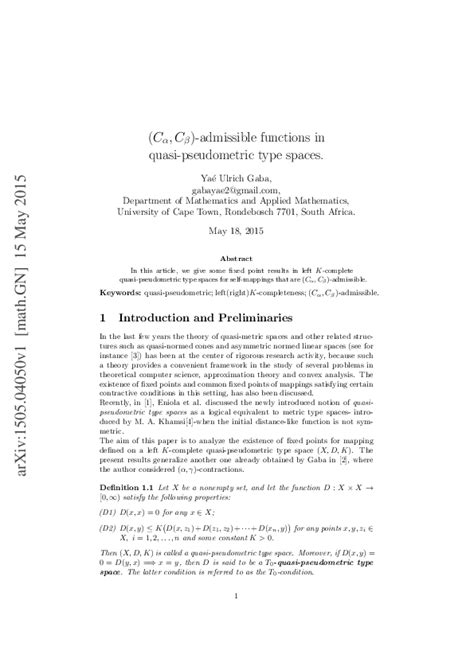 Pdf C Alpha C Beta Admissible Functions In Quasi Pseudometric