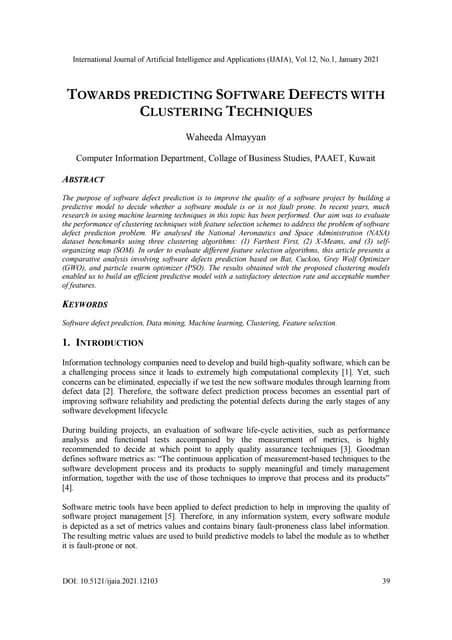 Towards Predicting Software Defects With Clustering Techniques Pdf