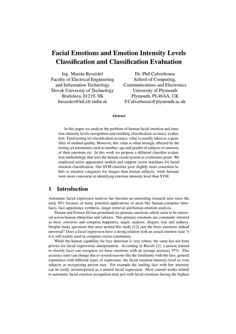 PDF Facial Emotions And Emotion Intensity Levels Classification And Classification Evaluation