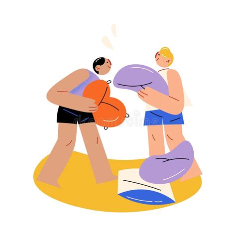Jovens Irmãos Rapazes Lutando Com Travesseiros Na Ilustração Do Vetor