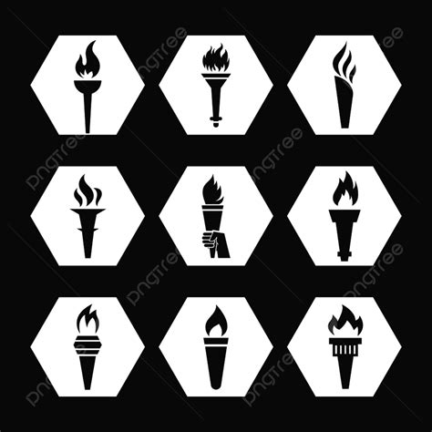 Torch Flame Vector Png Images Grey Flat Torch With Flame Icons Set Button Simplified Icons