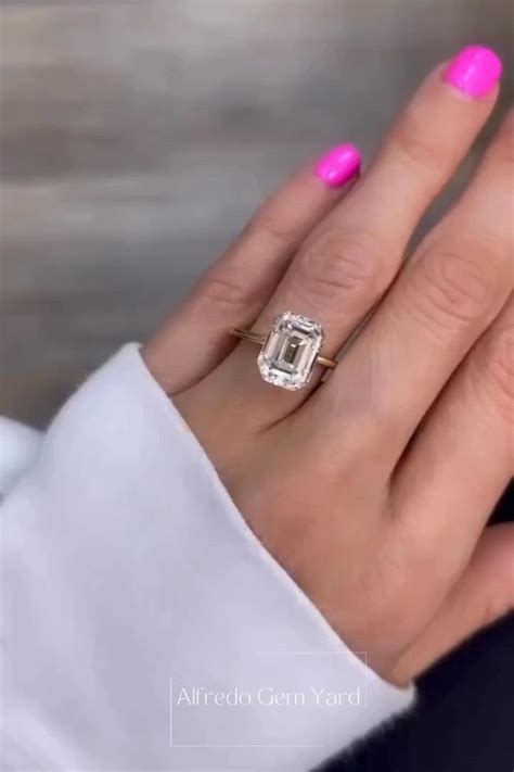 Emerald Cut Solitaire Style Moissanite Engagement Ring I Diamond