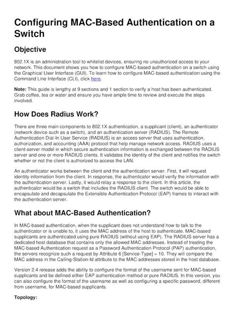 Pdf Configuring Mac Based Authentication On A Switch · Configuring Mac Based Authentication On