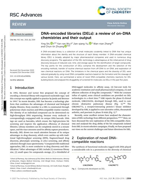 Pdf Dna Encoded Libraries Dels A Review Of On Dna Chemistries And Their Output