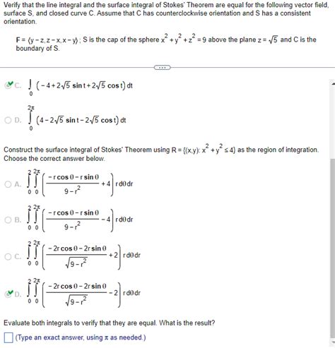 Solved Verify That The Line Integral And The Surface Chegg
