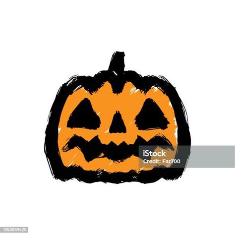 호박 아이콘 전면 보기입니다 잉크 스케치 실루엣 벡터 간단한 평면 그래픽 손으로 그린 그림 흰색 배경의 격리된 개체입니다 격리 페인트에 대한 스톡 벡터 아트 및 기타 이미지