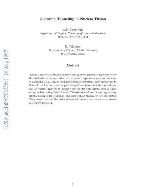 Quantum Tunneling In Nuclear Fusion Pdf Nuclear Structure Nuclear Fusion Quantum Tunneling In Nuclear Fusion Pdf Nuclear Structure Nuclear Fusion