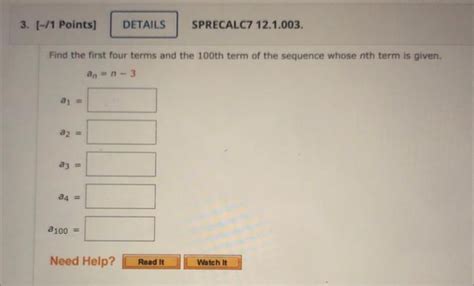 solved find the first four terms and the 100th term of the