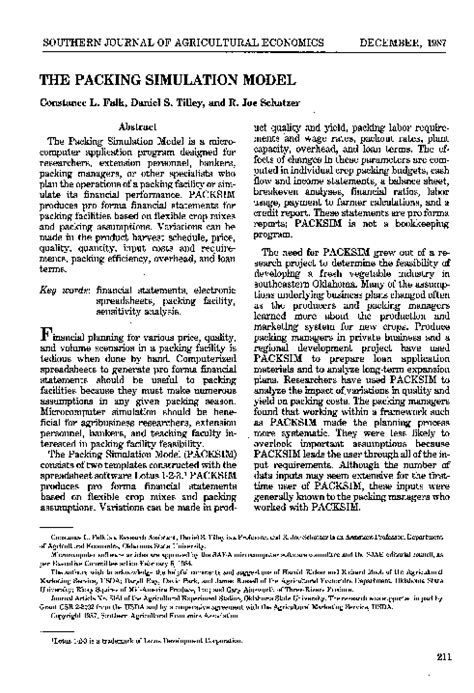 Pdf Packsim A Financial Simulation For Packing