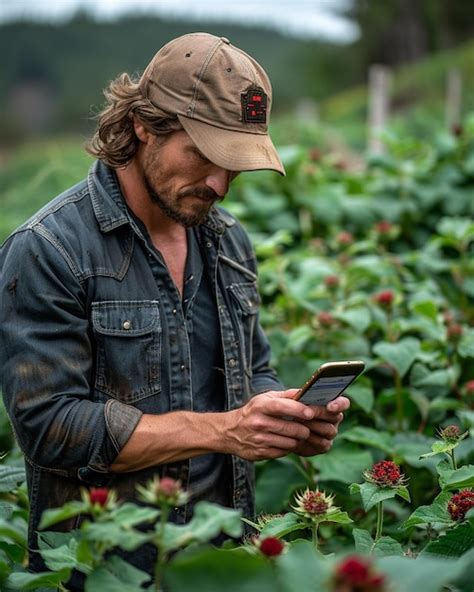 Premium Photo A Farmer Using Mobile App Monitor Wallpaper