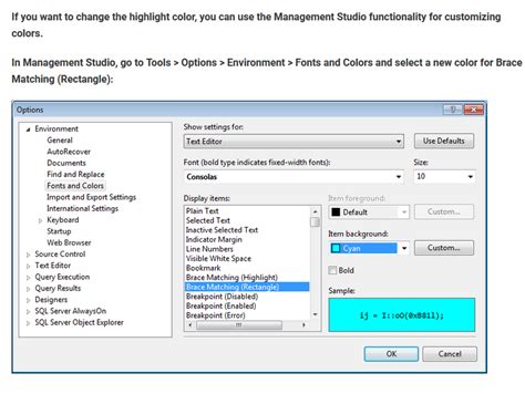 Sql Server How To Change Reference Highlight Color In Ssms 2017 Stack Overflow