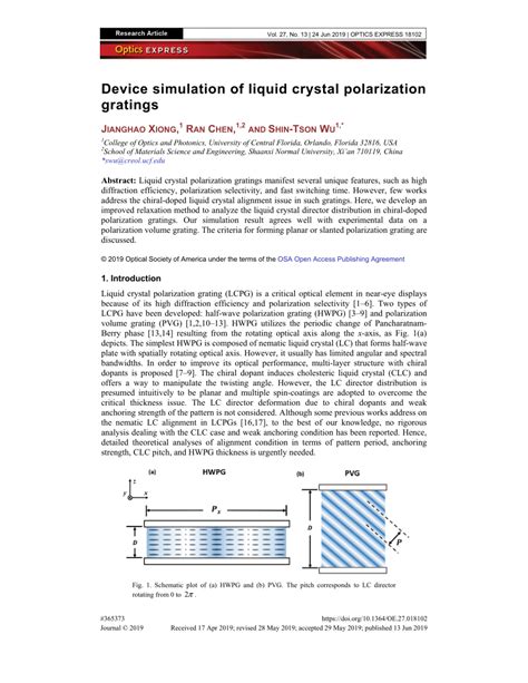 Pdf Device Simulation Of Liquid Crystal Polarization Gratings