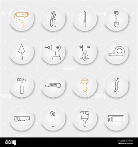 Construction Tools Line Icon Set Tools Collection Vector Graphics Neumorphic Ui Ux Buttons