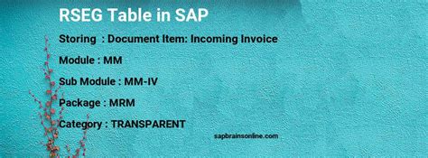 Rseg Sap Table For Document Item Incoming Invoice
