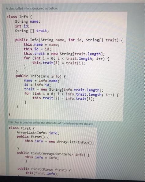 Solved A Class Called Info Is Designed As Bellow Class Info