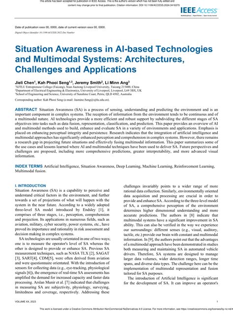 Pdf Situation Awareness In Ai Based Technologies And Multimodal Systems Architectures