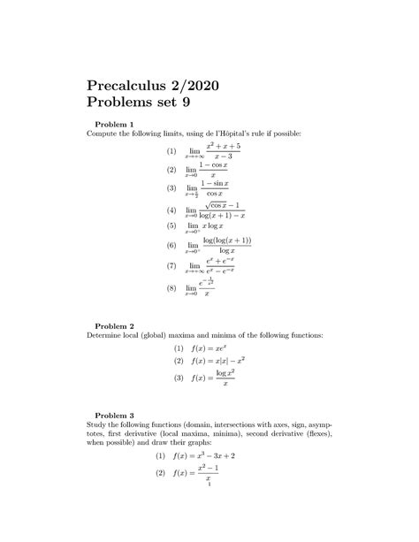 Precalculus 2020 Problems Set 9 Precalculus 2 Problems Set 9