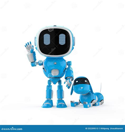 Blue Robotic Assistant Or Artificial Intelligence Robot With Dog Robot Royalty Free Stock