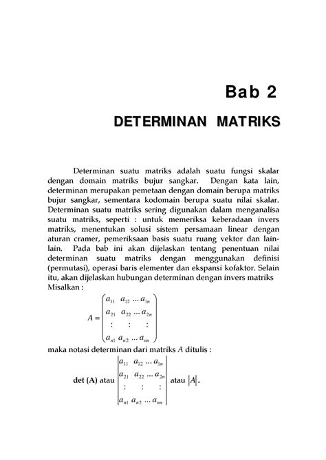 Determinan Matriks Matematika Dasar 1 Ba B 2 D Deett Eerrmmiinnaann Mmaatt Rriikkss