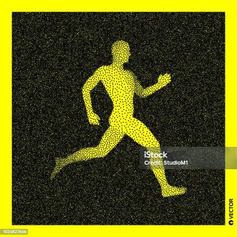 남자를 실행합니다 3d 인체 모델입니다 검정색과 노란색 거친 디자인입니다 점묘 벡터 일러스트입니다 달리기에 대한 스톡 벡터 아트 및 기타 이미지 Istock