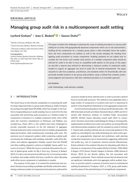 Pdf Managing Group Audit Risk In A Multicomponent Audit Setting