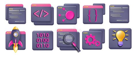 3d code icon set python abstract api vector technology computer