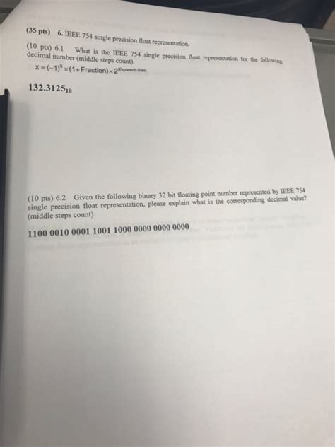 Solved Ieee 754 Single Precision Float Representation What