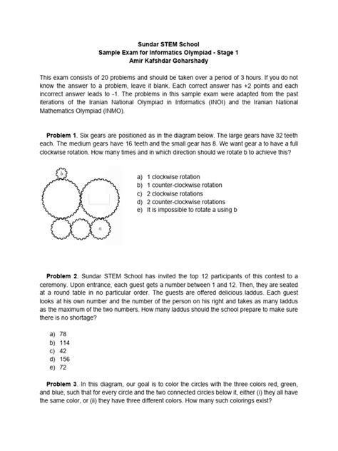 Sss Sample Informatics Olympiad Exam Stage 1 Pdf