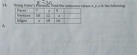 14 Using Eulers Formula Find The Unknown Values X Y Z In The Following Faces 7 Y 9