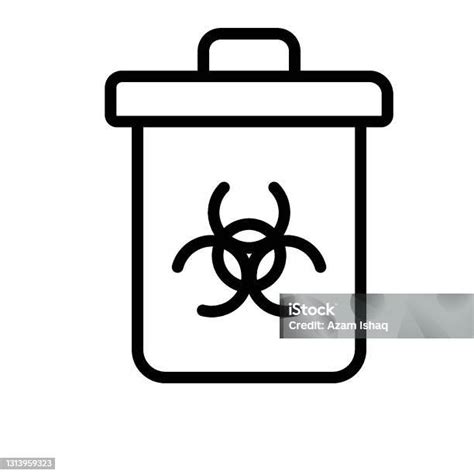 잠재적으로 전염성 물질 벡터 라인 아이콘 디자인 생물 의학 폐기물 강철 수 개념 백색 백그루온에 생물 위험 용기 주사기에 대한 스톡 벡터 아트 및 기타 이미지 Istock