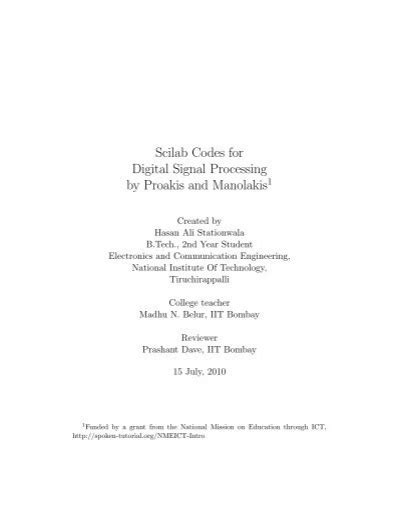 Scilab Codes For Digital Signal Processing By Proakis And Manolakis