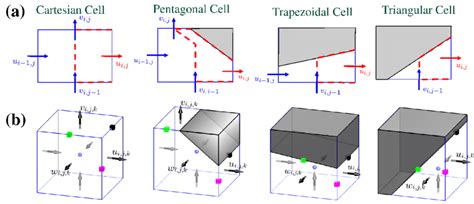 cartesian cell and 3 basic types of cut cells present in the ls stag