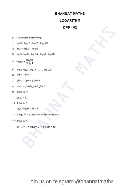 Logarithm Practice For Students Pdf